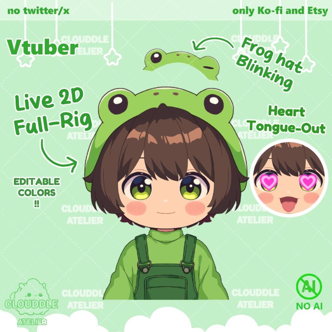 Cute Frog Vtuber Live2d Model / Premade / Customizable Vtuber / Full ...