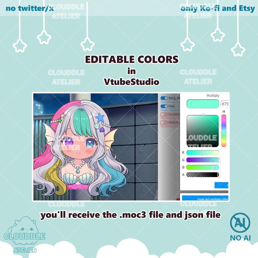 Cute Mermaid Vtuber Live2d Model / Premade / Customizable Vtuber / Full ...