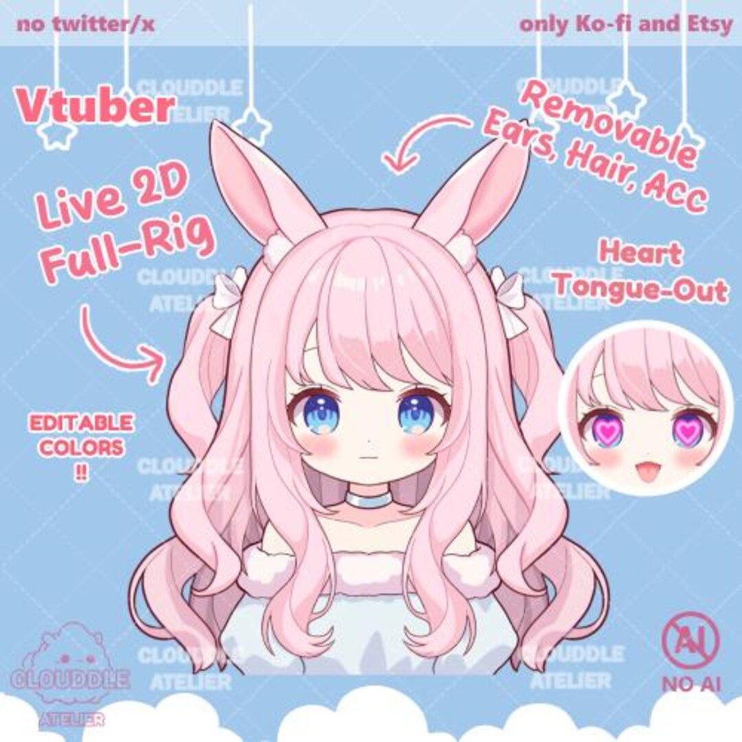 Cute Rabbit Girl Vtuber Live2d Model / Premade / Customizable Vtuber ...