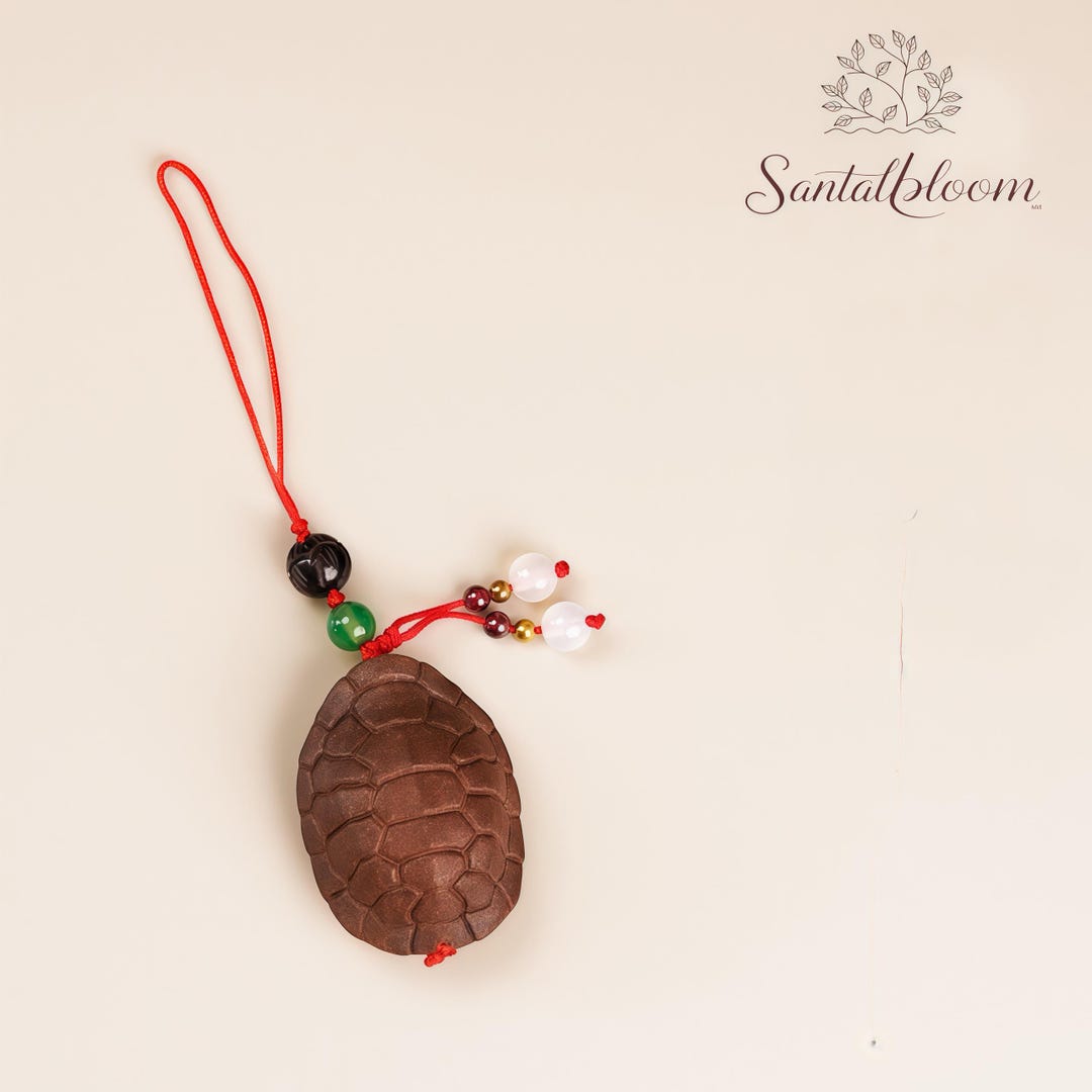 Handmade Wealth Turtle Shell Red String Pendant – Sandalwood & Natural ...