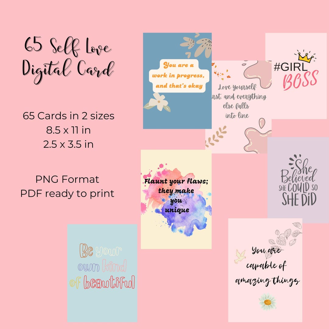 65 Pages of Self-love Digital Printable Card| Uplifting Quotes for ...