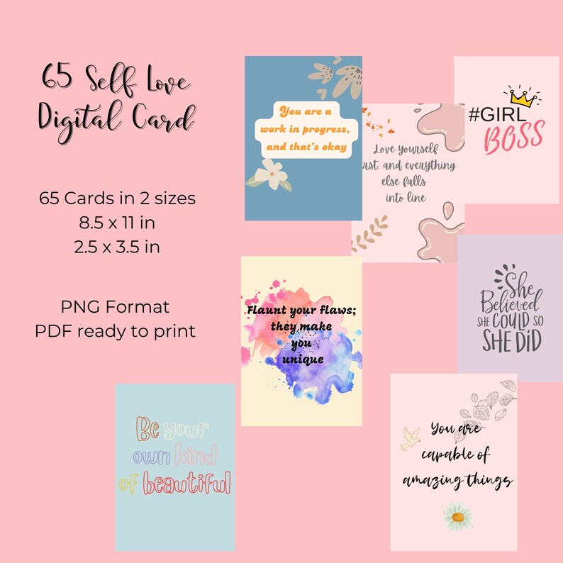 65 Pages of Self-love Digital Printable Card| Uplifting Quotes for ...