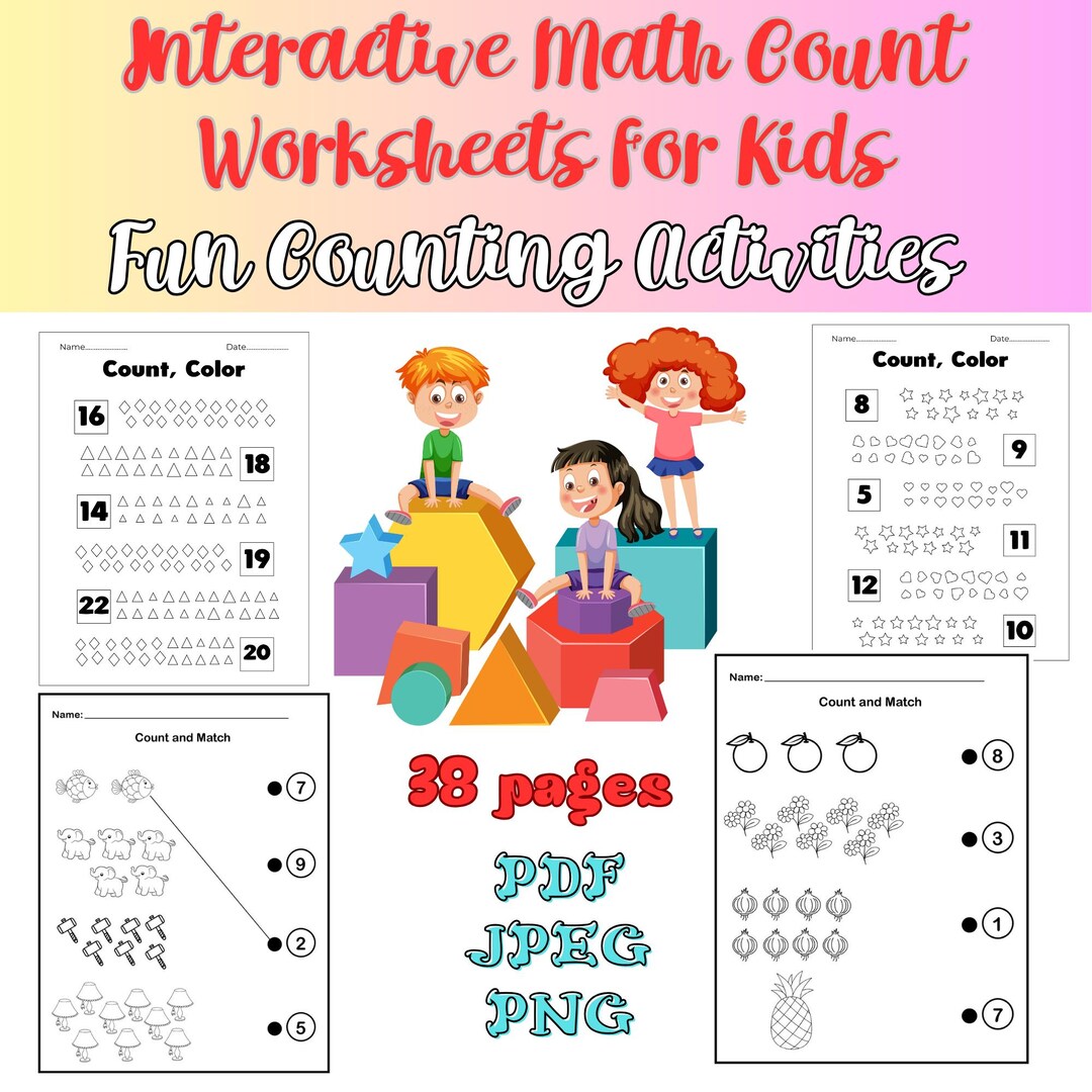 Interactive Math Count Worksheets for Kids: Fun Counting Activities - Etsy
