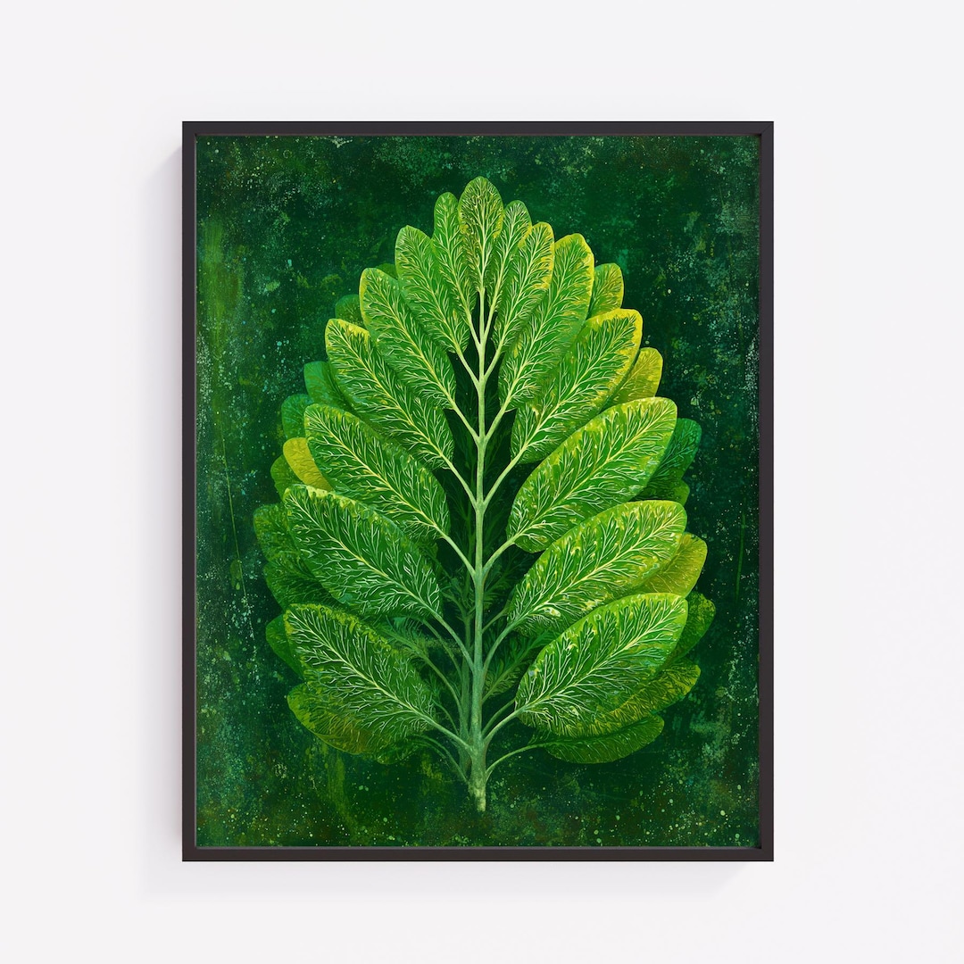 Earthy Botanical Leaf Monoprint - Moody Gelli Plate Art, Minimal Green ...