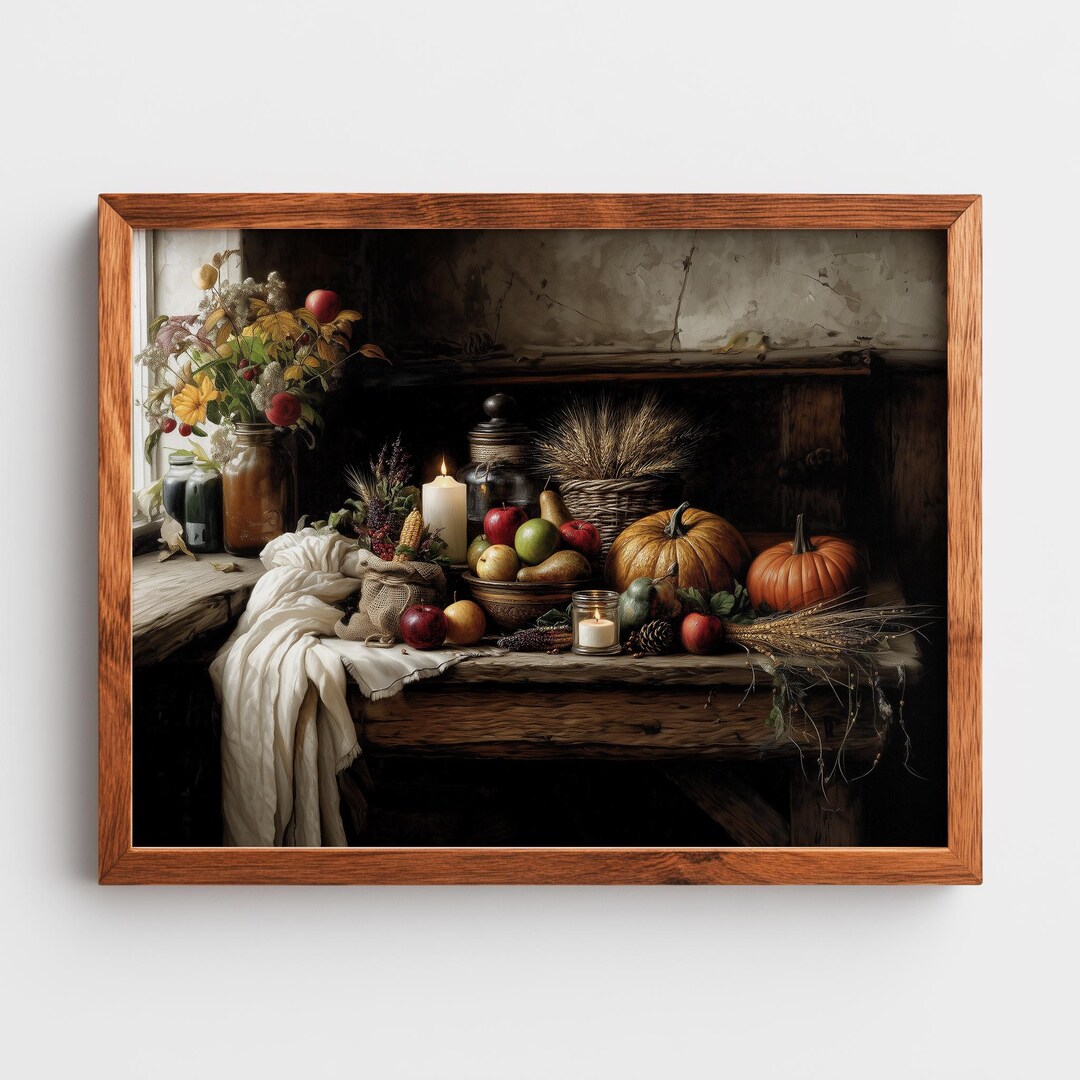 Rustic Thanksgiving Cornucopia Painting: Vintage Harvest Art (digital ...