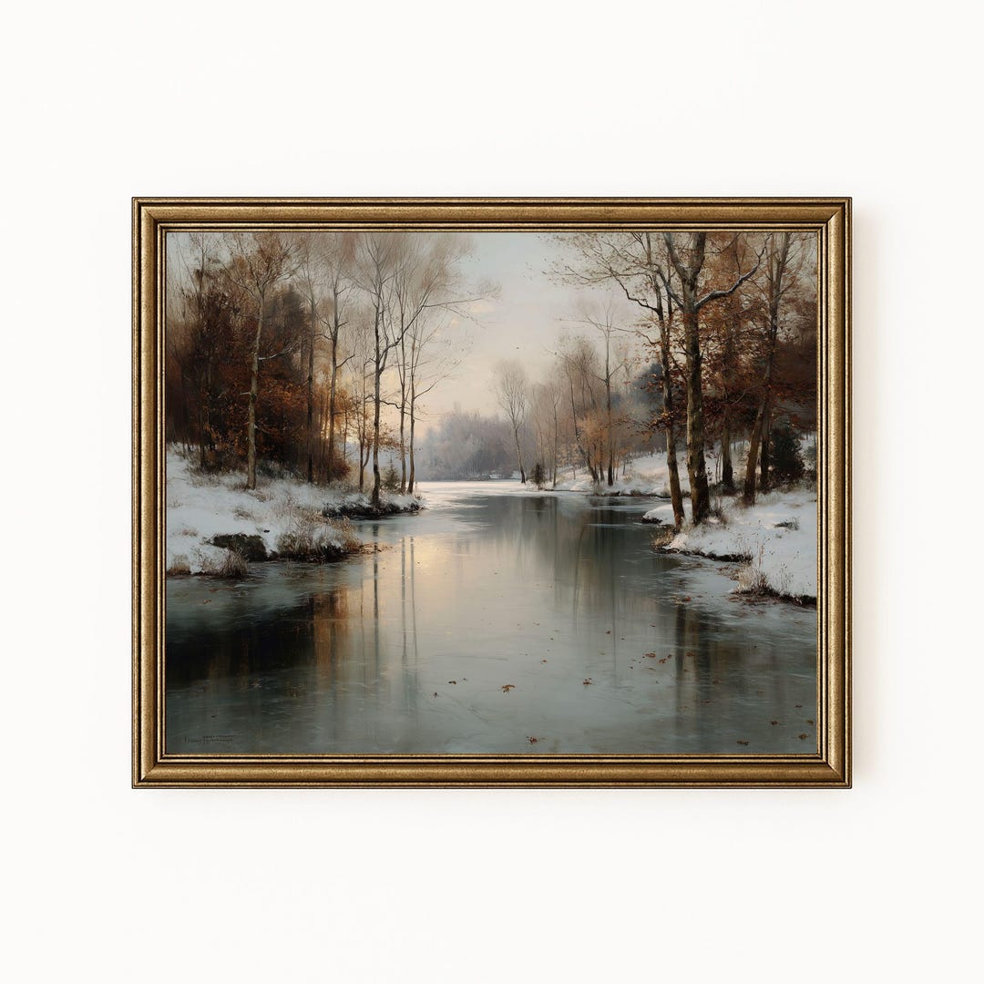Winter Pond Landscape Printable - Tranquil Frozen Lake Scene, Bare ...