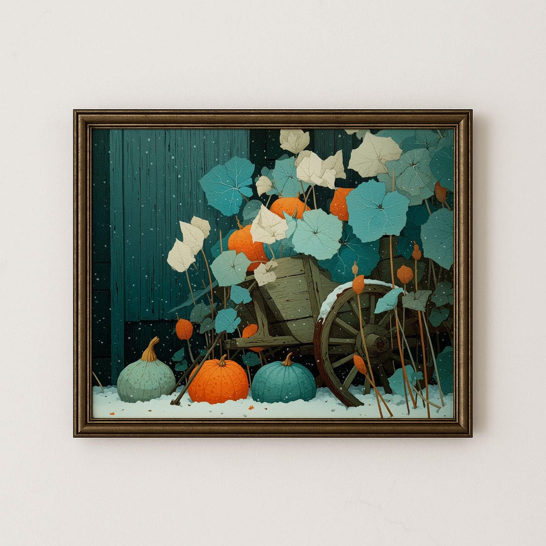 Rustic Fall Wheelbarrow With Gourds - Printable Autumn Wall Art ...