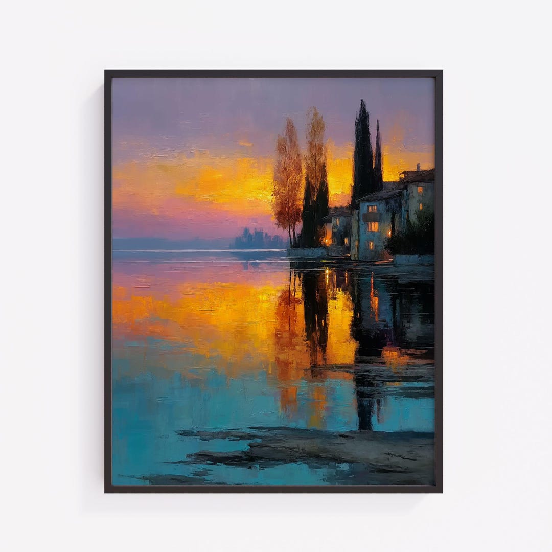Autumn Lakeshore Dawn Printable Art - Tranquil Sunrise Reflections ...