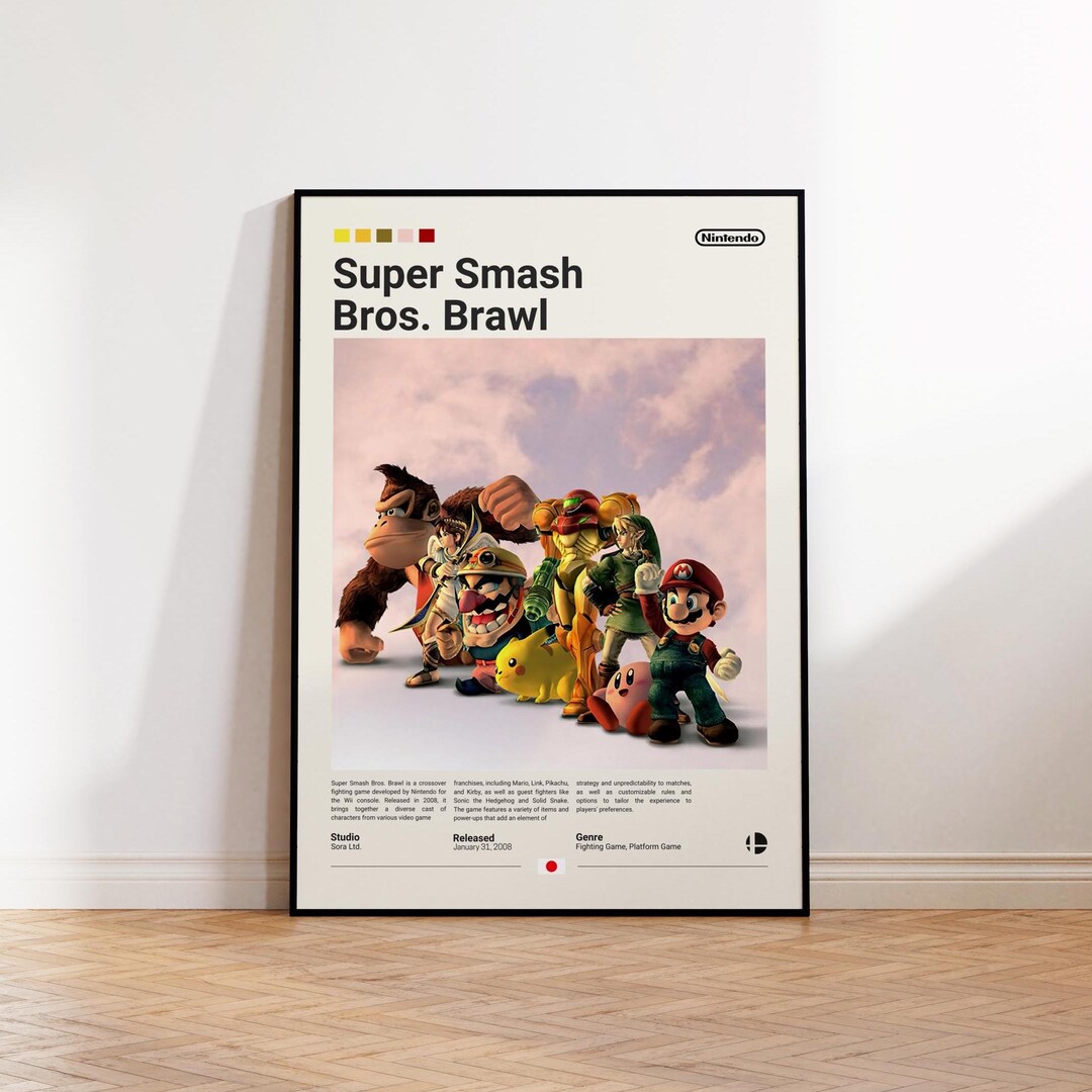 Super Smash Bros Brawl Poster, Video Game Poster, Minimalist Game Print ...
