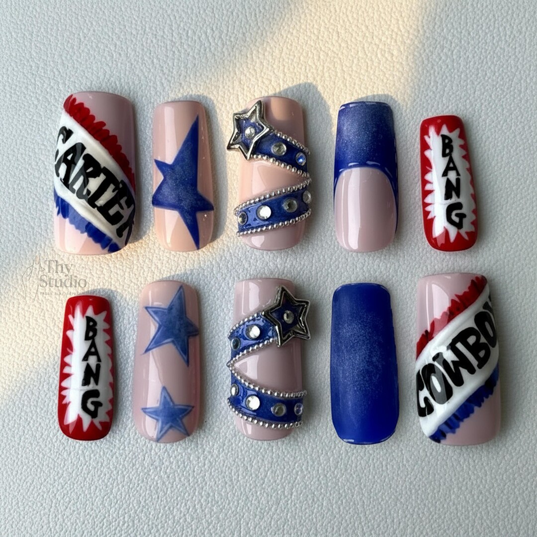 Cowboy Carter Press on Nails: Red White Blue Western Star Nail Art - Etsy