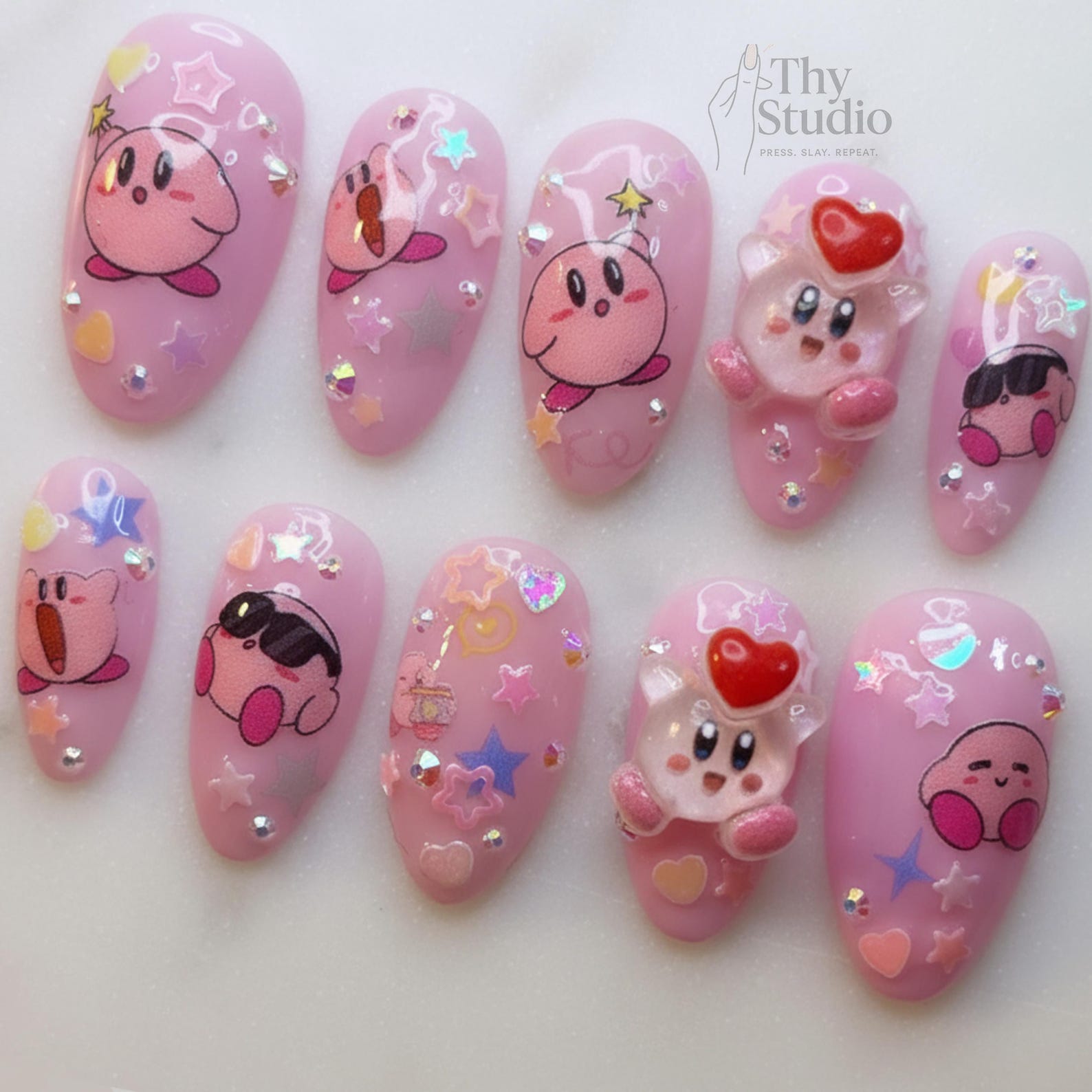 Kirby Press on Nails: Pink Glitter Star, Kawaii 3D Nail Art - Etsy