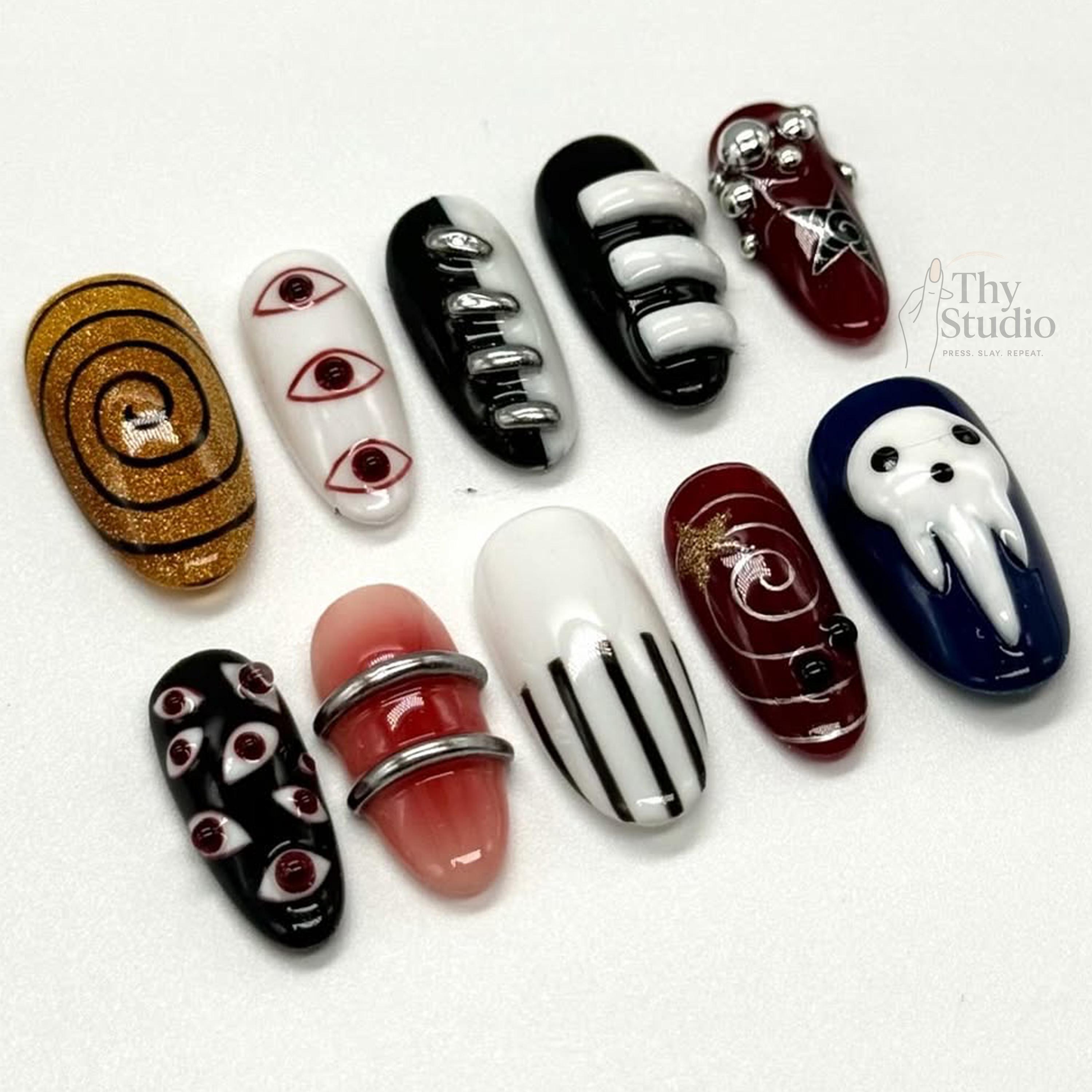 Horror Anime Press on Nails, Creepy Eye Nail Art, Handmade Halloween ...