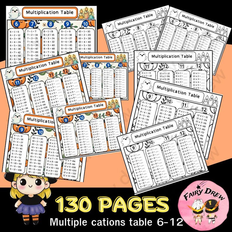Halloween Multiplication Worksheets: Math Tables 6-12 (130 Pages PDF ...