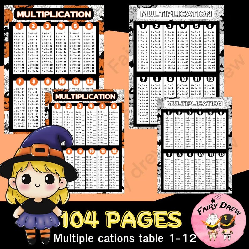 Halloween Multiplication Worksheets: Math Tables 1-12 (PDF) - Etsy