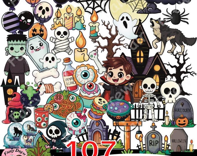 Kawaii Halloween Clipart | 100 Cute Halloween Graphics | Scary Monster ...