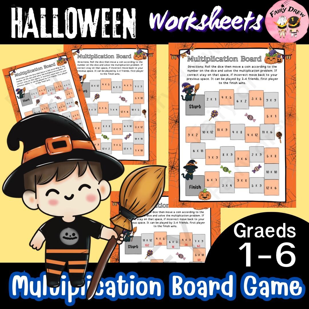 Halloween Multiplication Board Game | Math Times Tables 1-12 (PDF) - Etsy