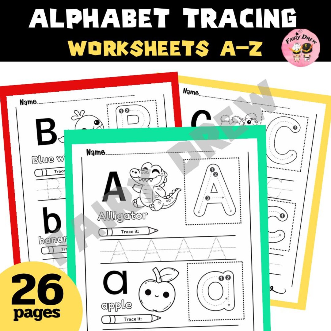 Alphabet Tracing Worksheets A-Z| Animal Phonics Handwriting Practice - Etsy
