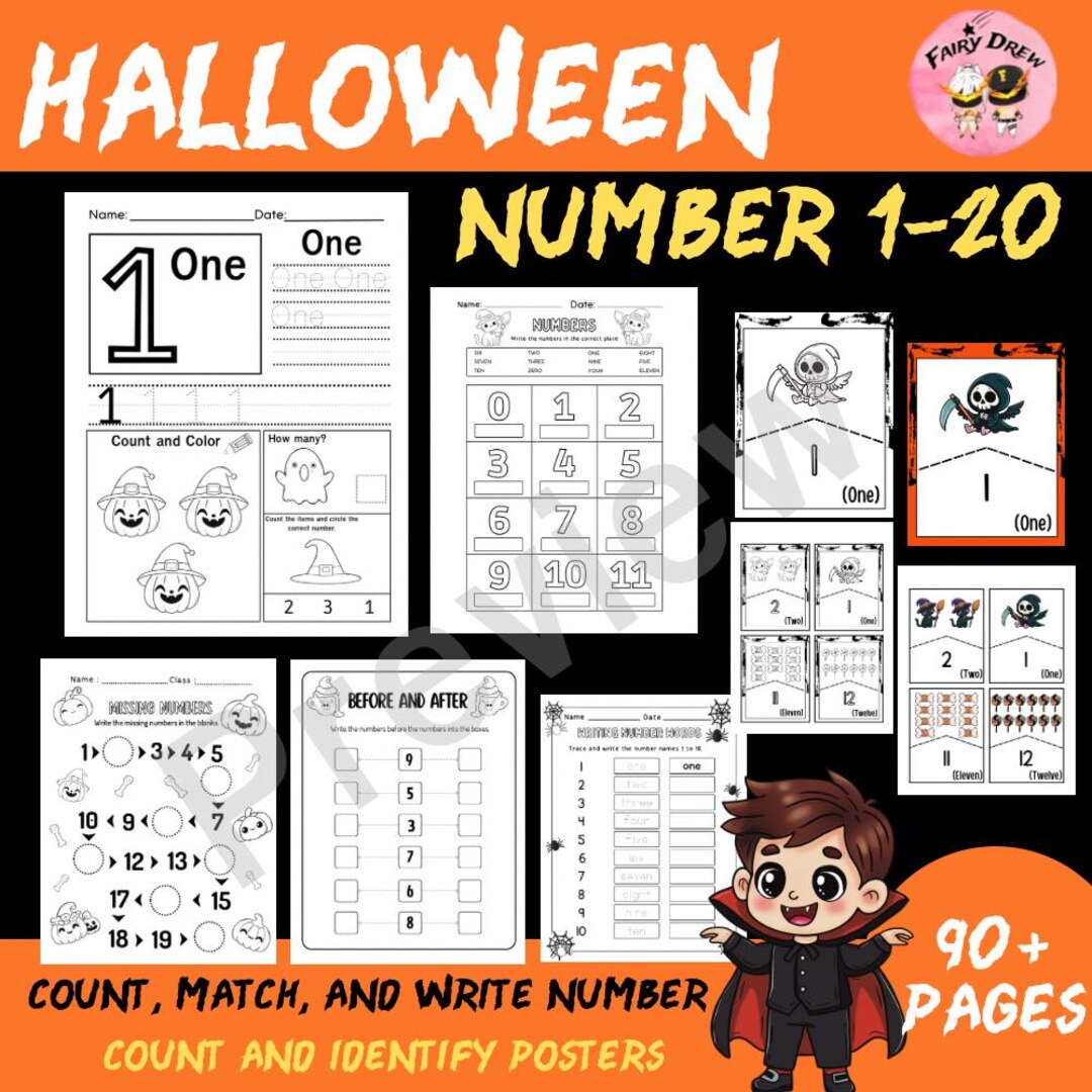 Halloween Number Worksheets 0–20 | Counting, Number Words, Posters ...