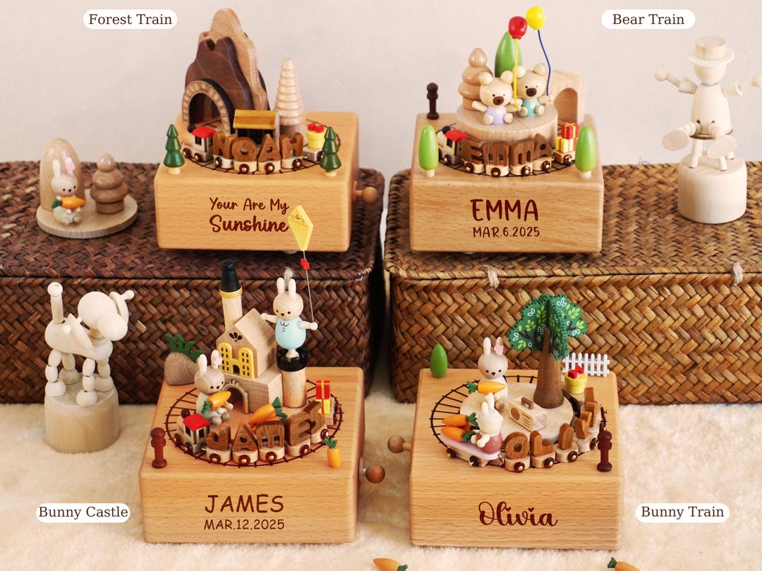 Personalized Wooden Train Music Box, Custom Easter Gift, Bunny Music ...