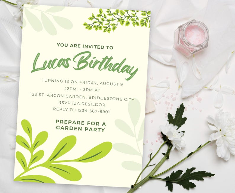 Editable Garden Birthday Party Invitation | Floral Party Invite Canva ...