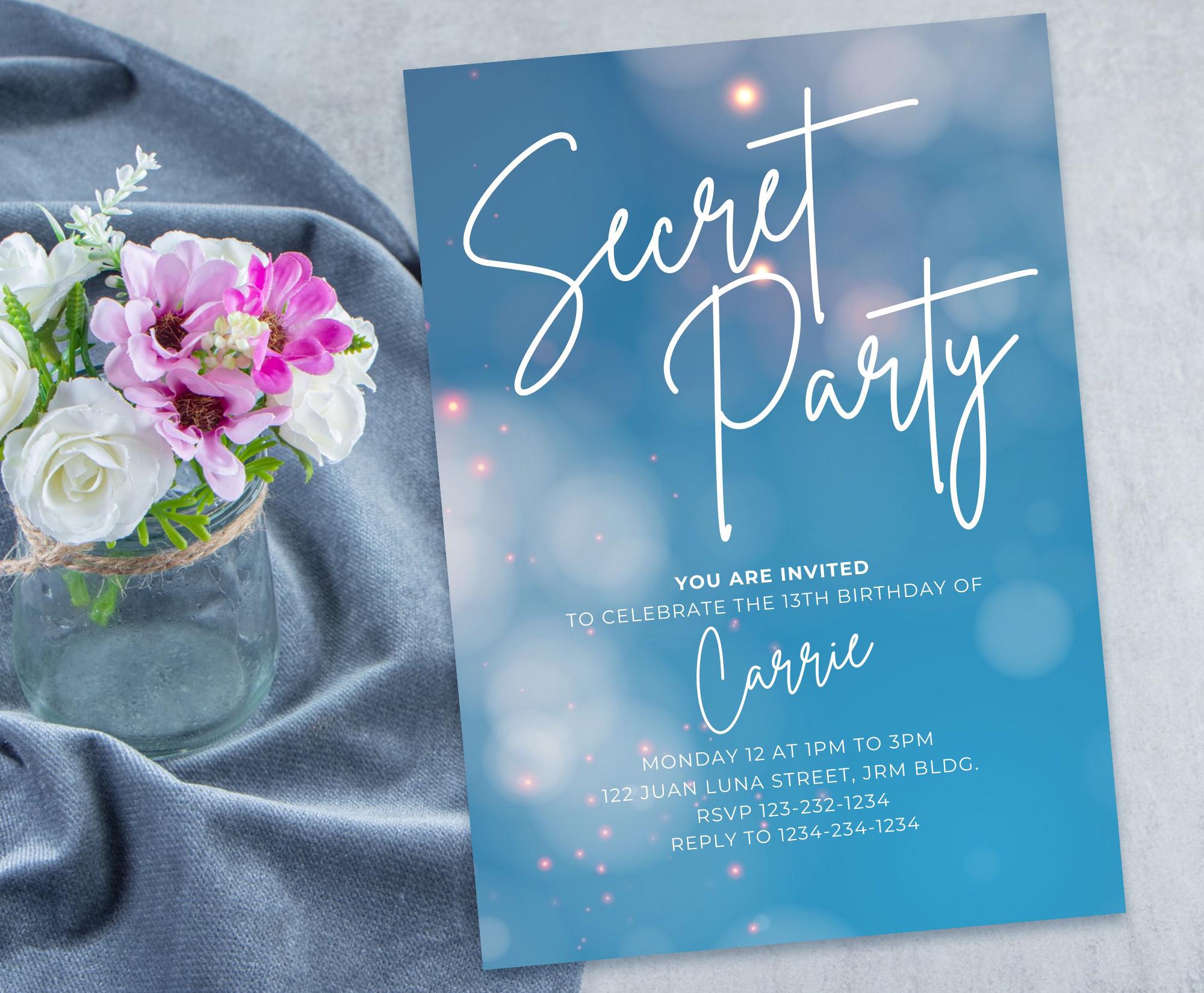 Sparkle & Secrets: Glam Party Invitation - Fully Editable in Canva ...