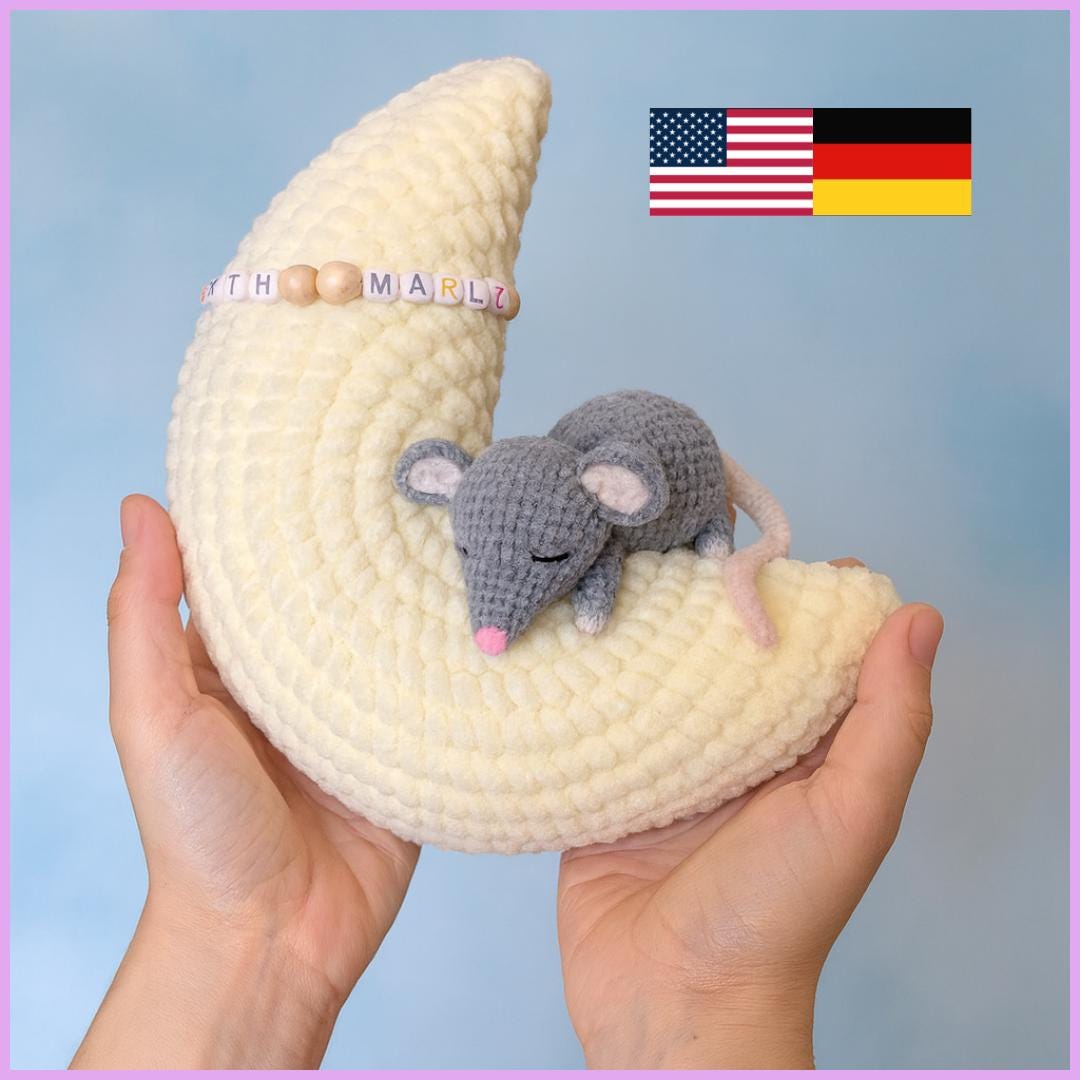Sleeping Mouse on Moon Crochet Pattern • Cute Nursery Decor • Amigurumi ...