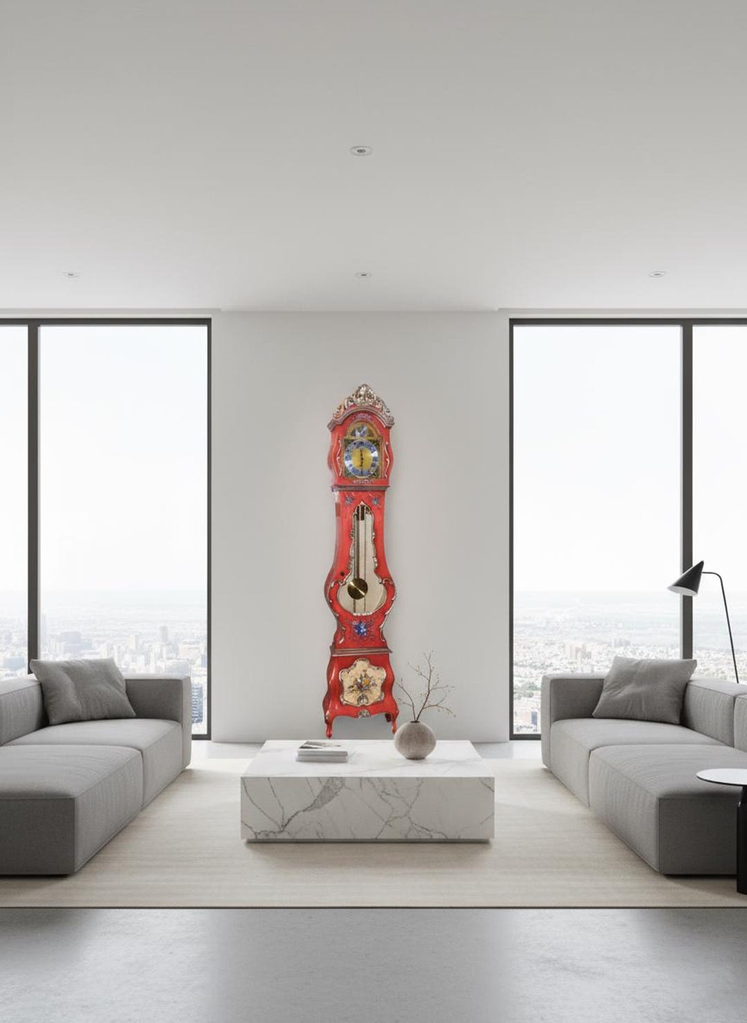 Red Hand-painted Grandfather Clock: Ornate Vintage Floral Floor Clock ...