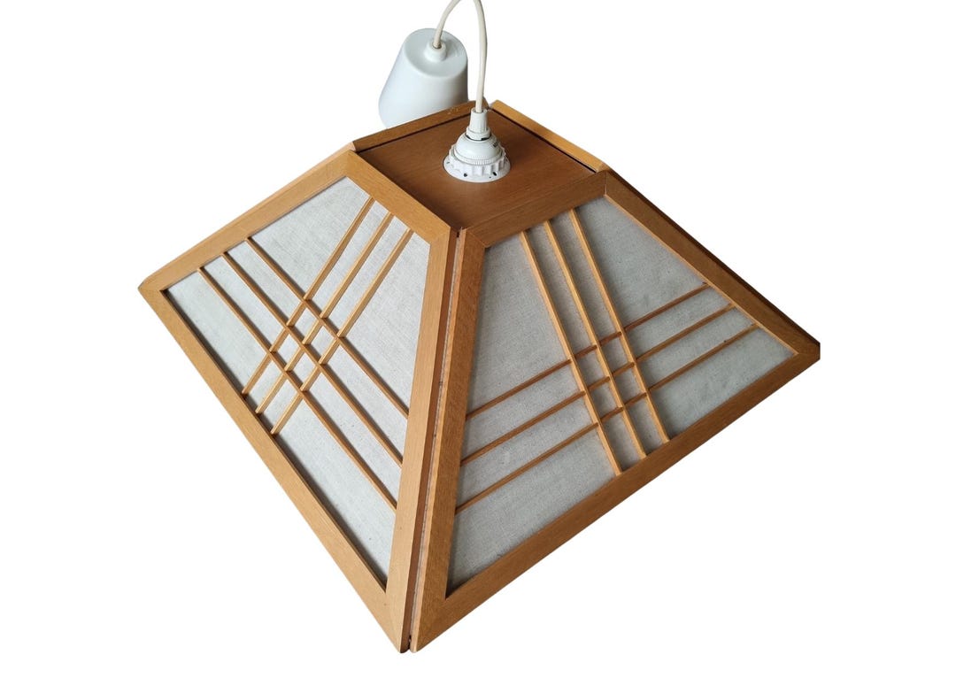 Vintage IKEA Pyramid Pendant Lamp: Scandinavian Wood & Fabric Ceiling ...