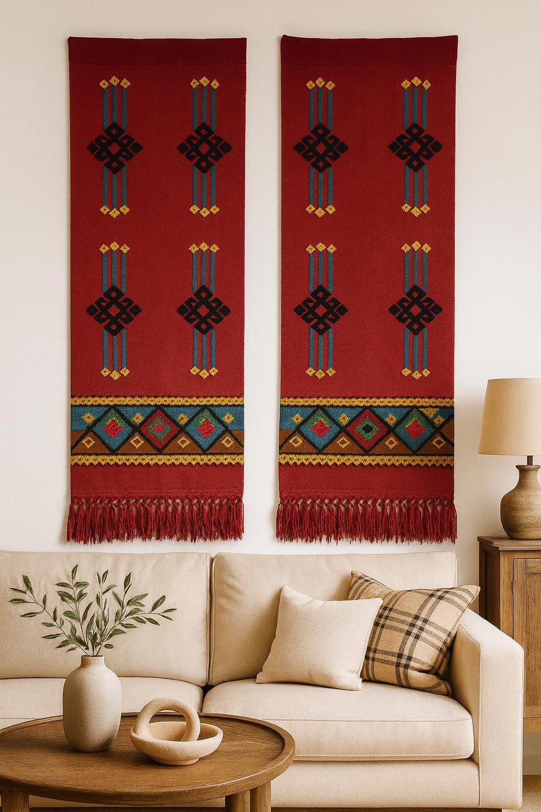 Set of 2 Vintage Swedish Handwoven Wool Tapestries: Extra Long Folk Art ...