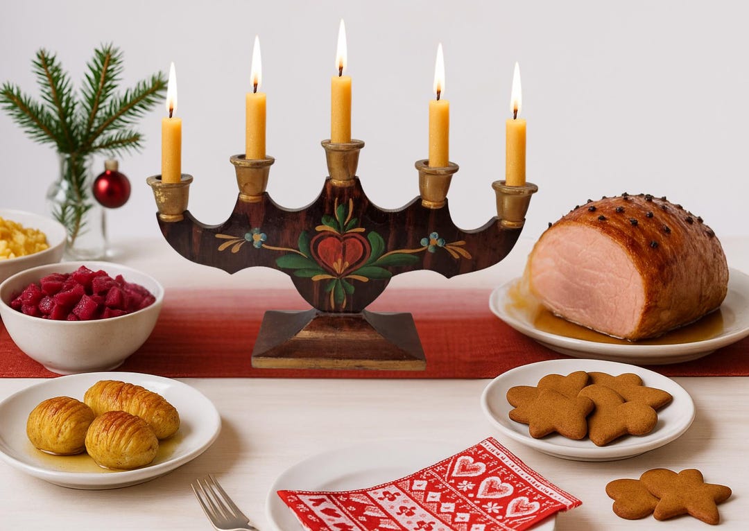 Candle Holder – Hand Painted Allmoge Style Wood Candelabra – Rustic Red ...