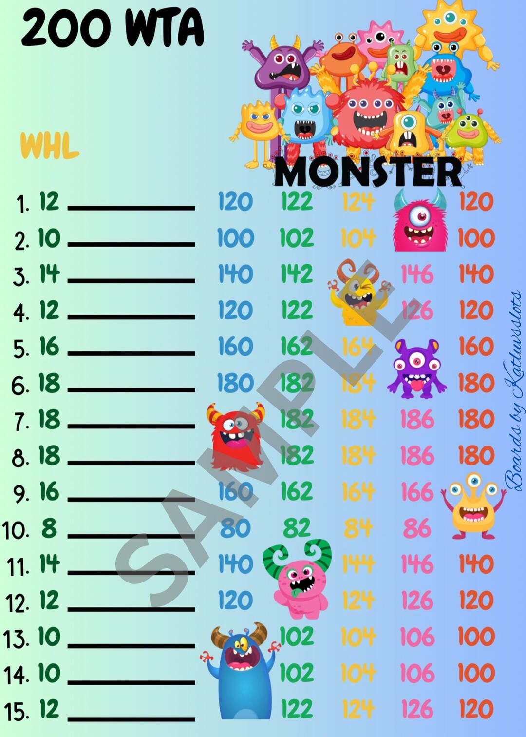 200 WTA Cute Monster Bingo/bno Board - Etsy