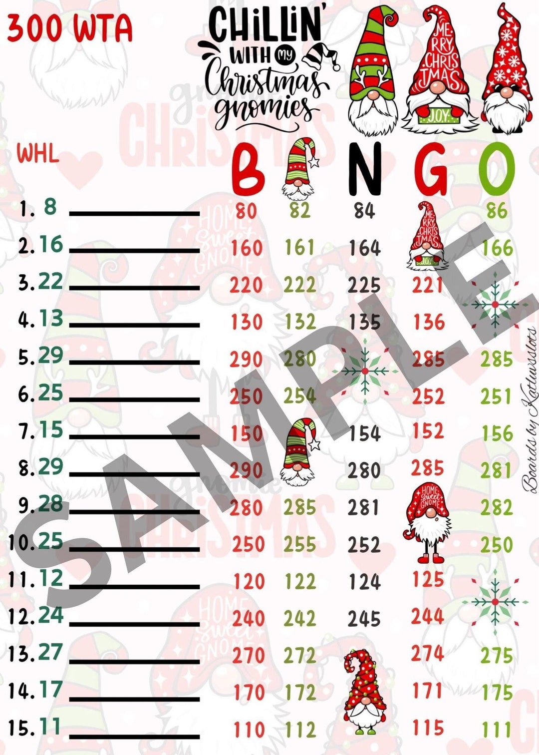 300 WTA Cute Christmas Gnomes Bingo BNO Board - Etsy