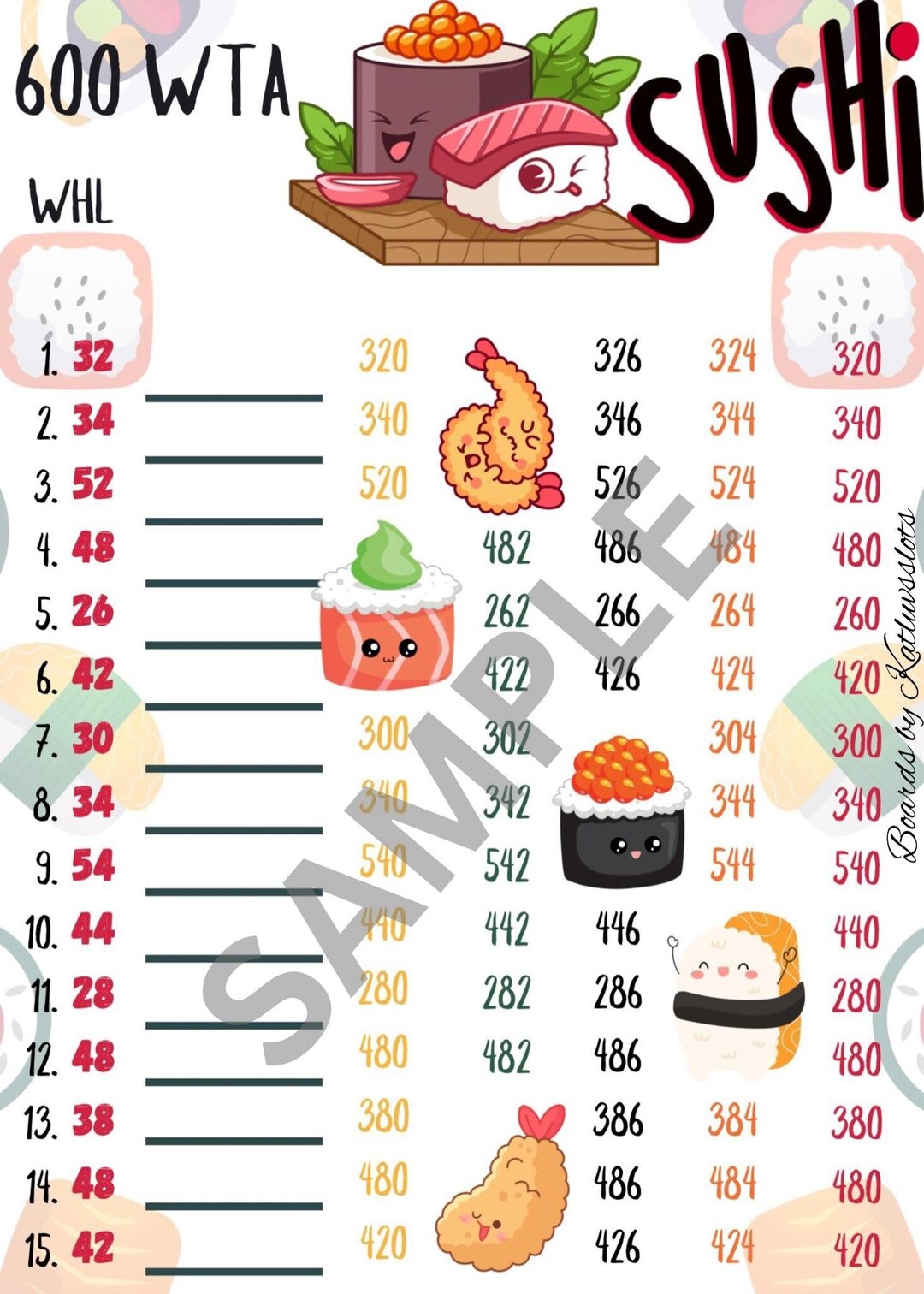 600 WTA Cute Sushi Themed Bingo BNO Board - Etsy