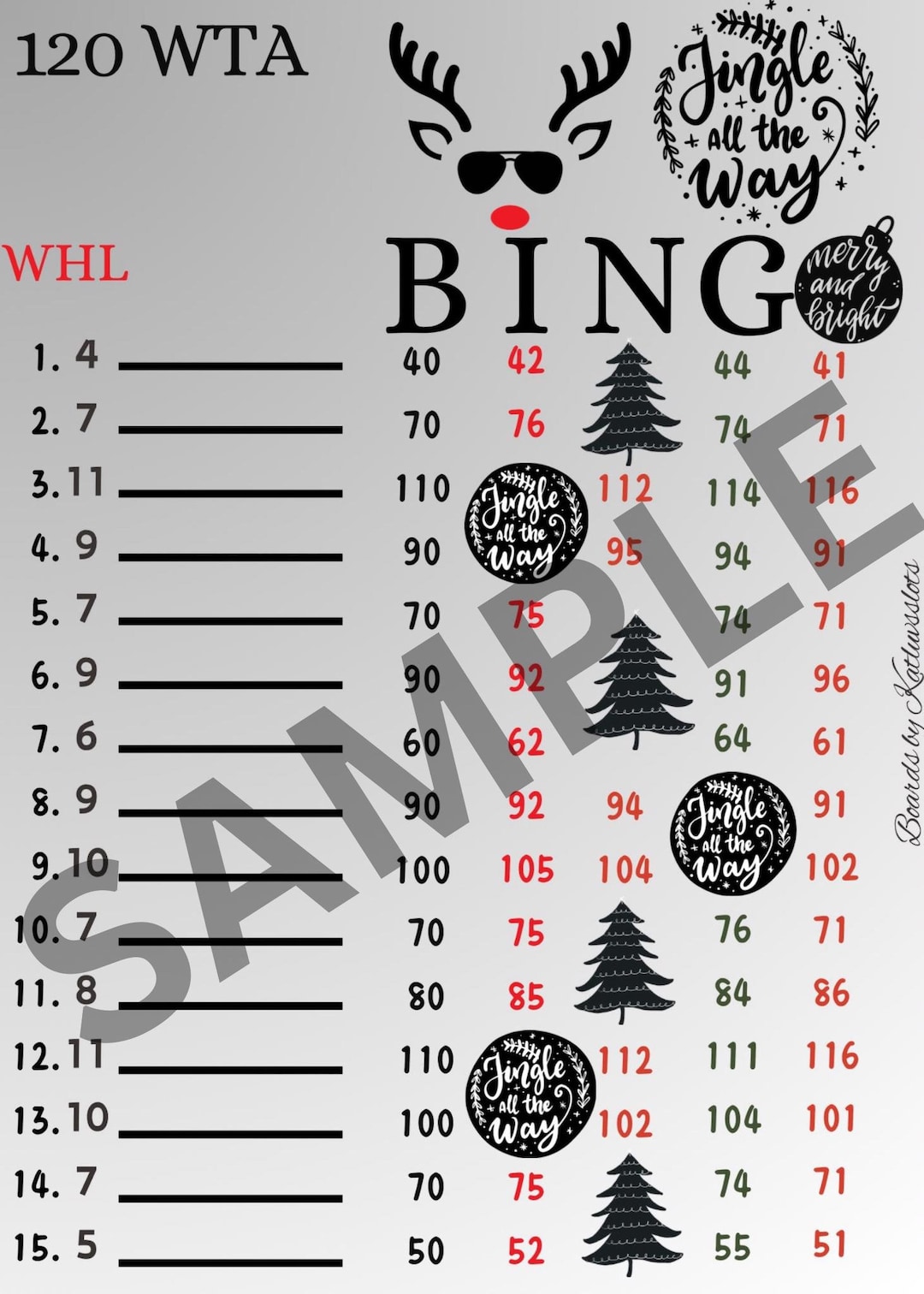 120 WTA Christmas/winter Themed Bingo/bno Board - Etsy