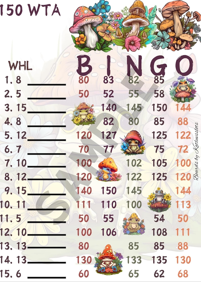 150 WTA Mushroom Frog Bingo/bno Board - Etsy