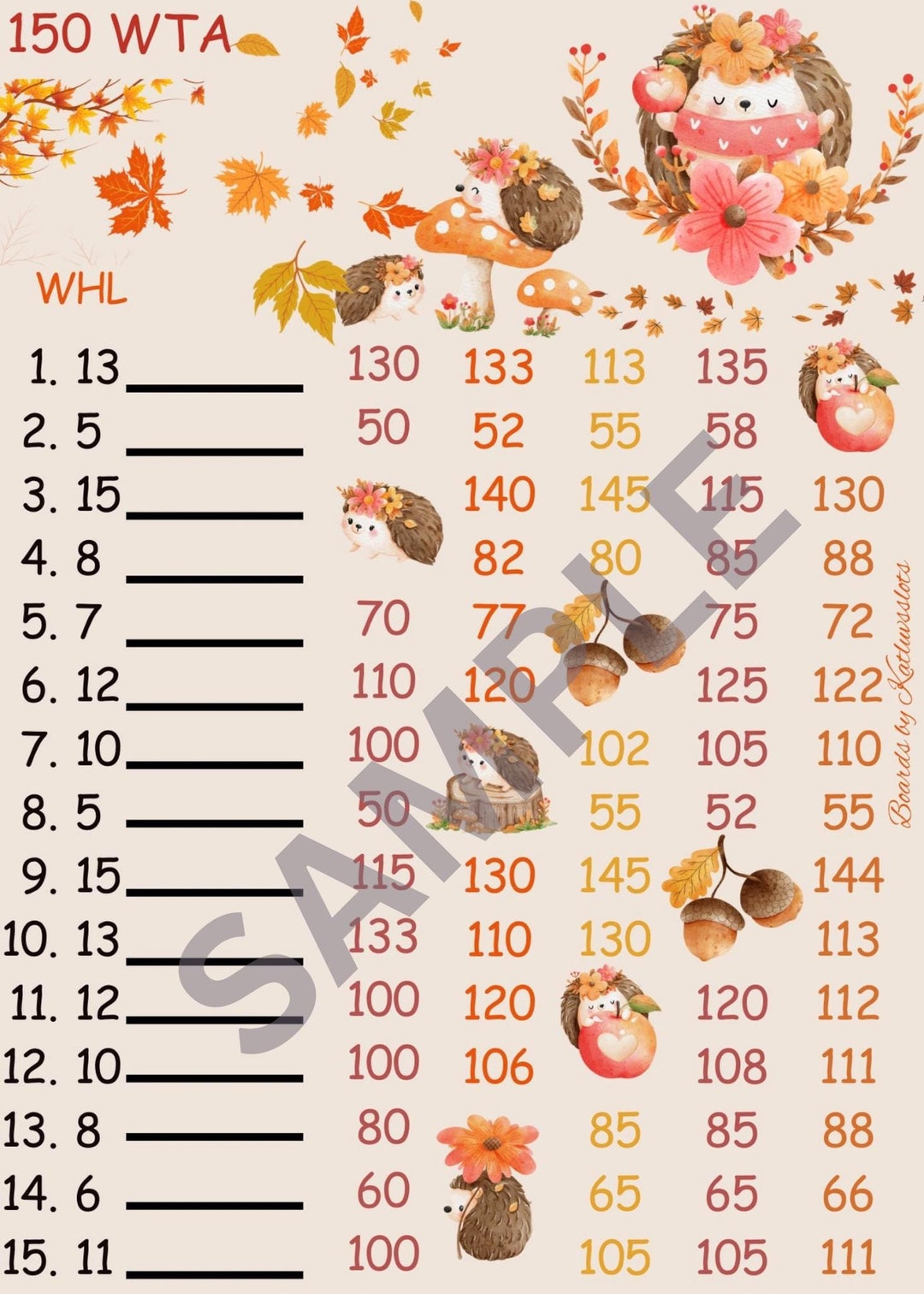 150 WTA Fall Hedgehog Bingo/bno Board - Etsy