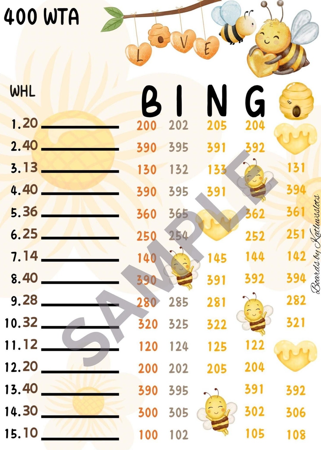 400 WTA Cute Honey Bee Themed Bingo BNO Board - Etsy