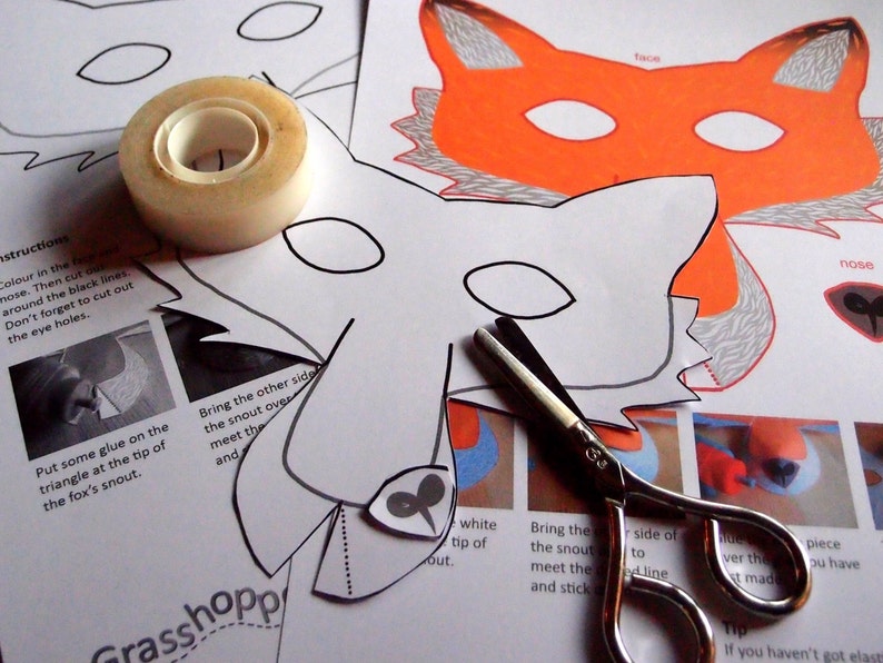 Fox Mask - Printable Craft Kit - Kid's Party Activity - DIY Costume - Etsy