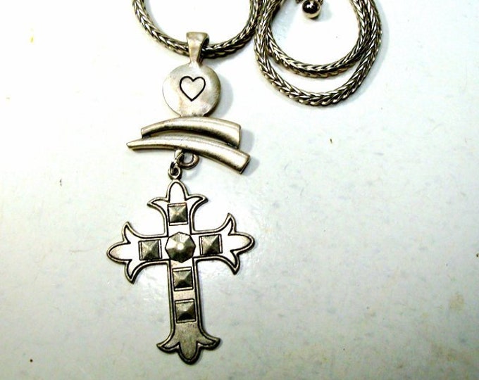 Christian Cross Pendant on Long Snake Chain With Heart Life Symbols ...