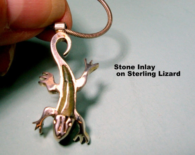 Sterling Silver 925 LIZARD Pendant on Silvertone Metal Snake - Etsy