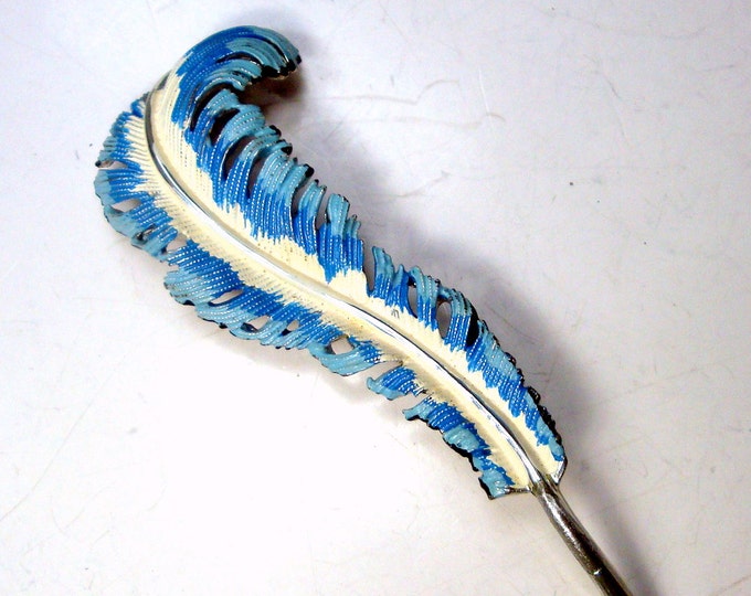 BLUE Curled Feather Pin 1960s SIGNED ART Vintage Large - Etsy
