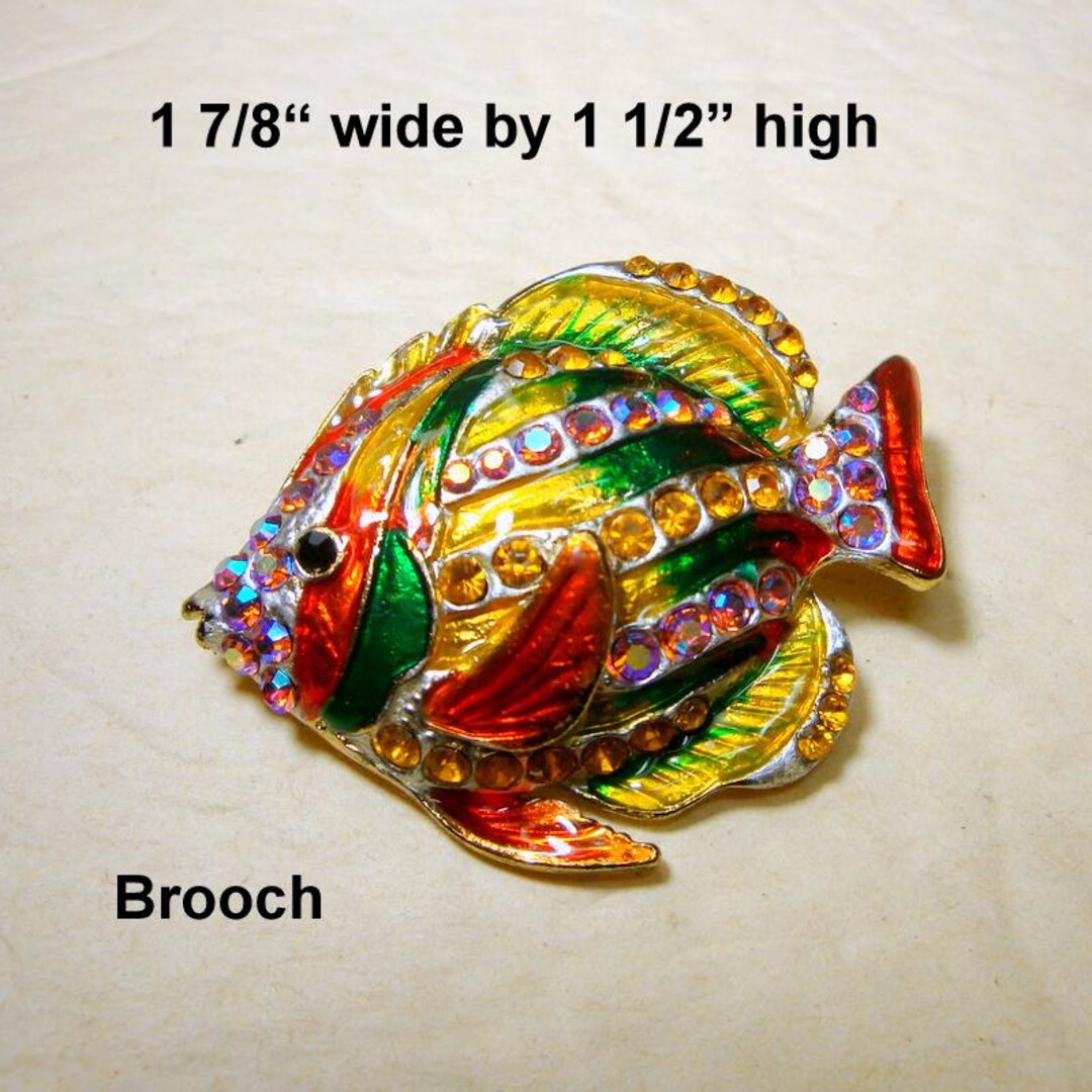 Rainbow Rhinestones Fish Pin Brooch, Aurora Borealis Rhinestones and ...