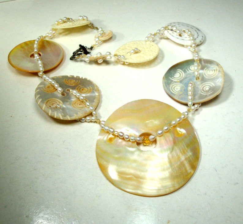 Bride MERMAID Shell BIB Necklace Seashells Incised Bone & - Etsy