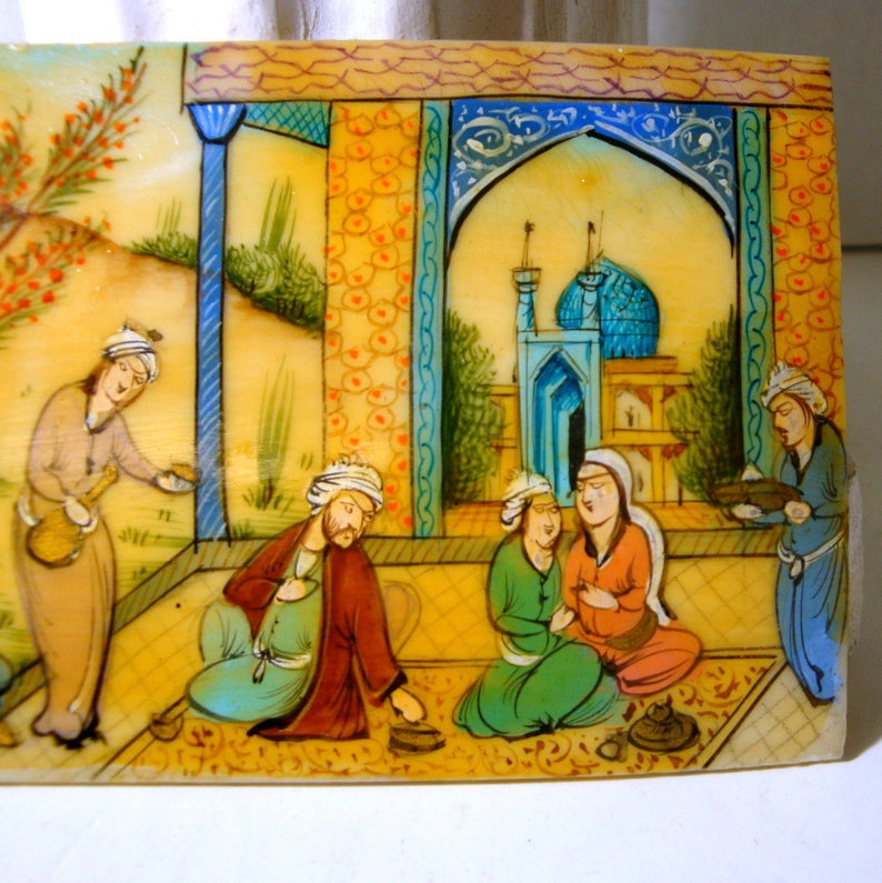 Vintage Islamic Miniature Painting: Village Life on Ox Bone Panel - Etsy
