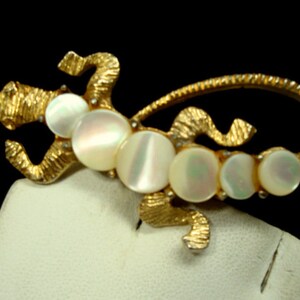 Gold Toned Metal Lizard Pin With White Mother of Pearl Circular Scales ...