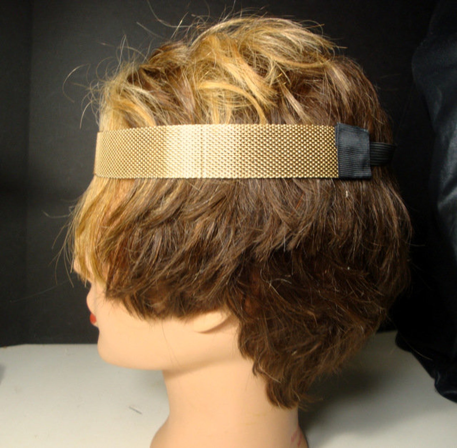 SALE Gold Metal Mesh COSTUME Headband With Black Elastic - Etsy