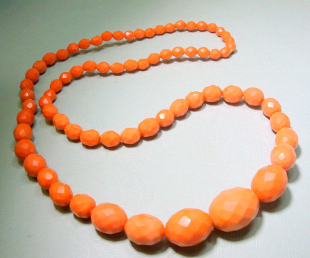 Vintage 1900s Victorian Celluloid Bead Necklace, Light Peachy Coral ...