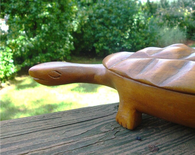 Vintage Carved Wood Turtle Box .2 Pieces..shell Comes Off..1970s ...
