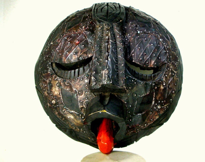 African MASK Metal Plates on GHANA Wood Carving Design - Etsy