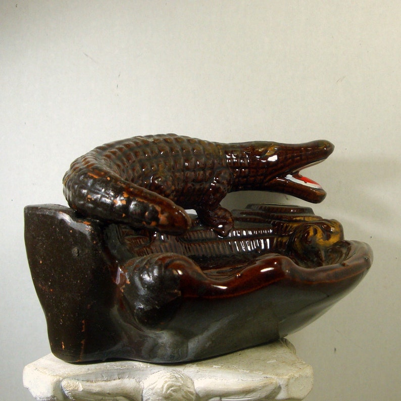 Florida Alligator Ashtray, Kitsch 1950s Souvenir, Brown Glazed Ceramic ...